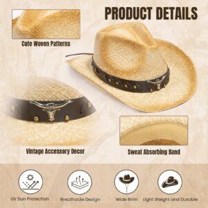 Simplicity Cowboy Hat for Women Western Straw Cowboy Cowgirl Hats for Women Western Cowboy Hats for Men Button Band Beige