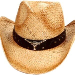 Simplicity Cowboy Hat for Women Western Straw Cowboy Cowgirl Hats for Women Western Cowboy Hats for Men Button Band Beige