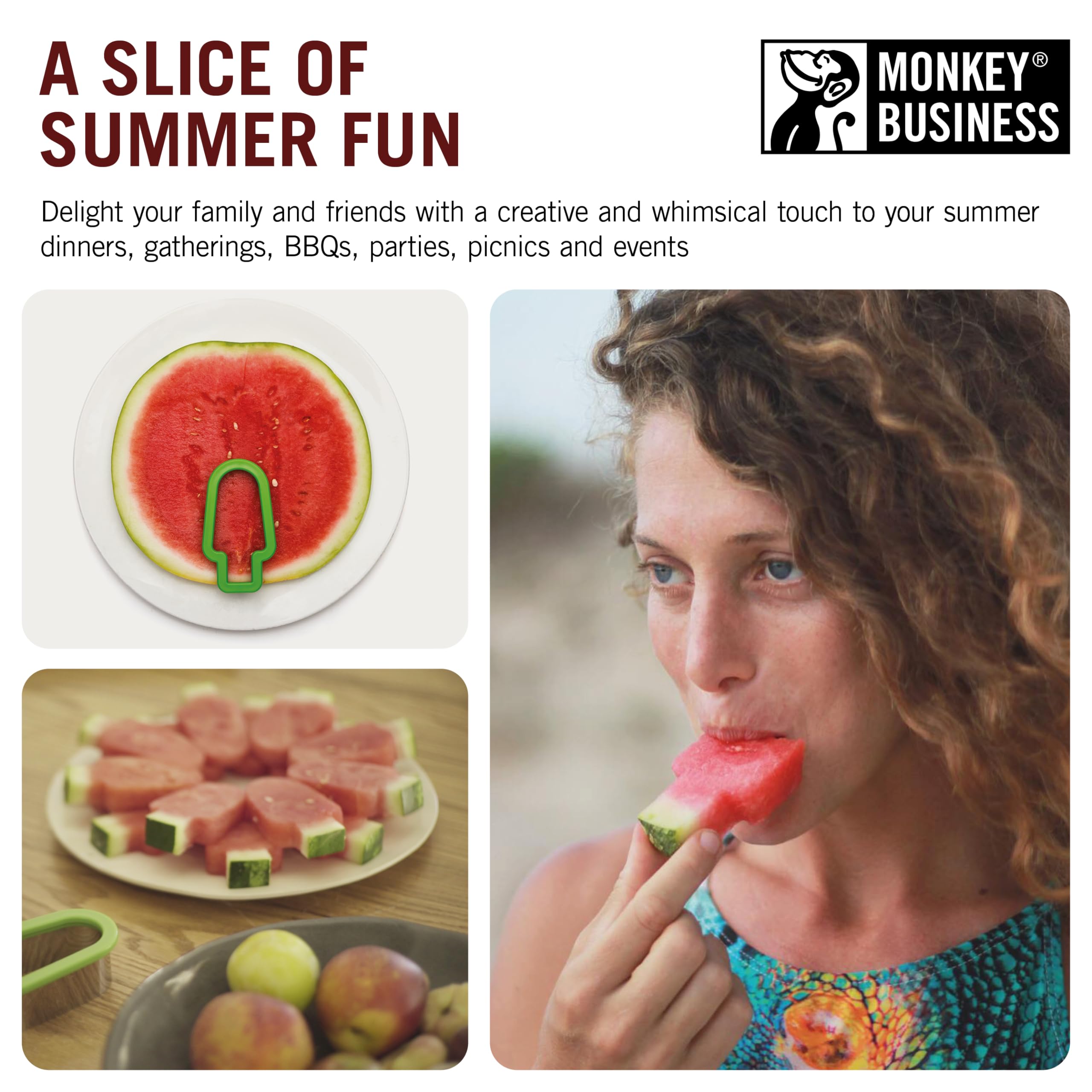 Monkey Business Pepo Watermelon Popsicle Cutter Mold, Stainless Steel Watermelon Slicer, Fun Popsicle Shape Sandwich and Cookie Cutter for Fruits