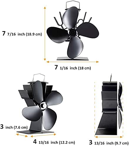 GALAFIRE 4-Blades Heat Powered Wood Stove Fan + Magnetic Thermometer, 122°F Start Non Electric Eco Fireplace Fan for Gas/Pellet/Log/Wood Burning Stoves, Silent Operation, 2-Years, N429, Black