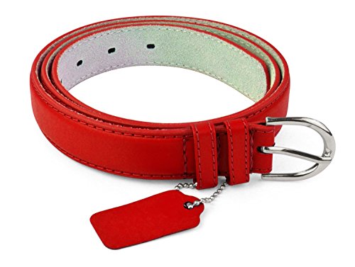 Belle Donne Womens Dress Belt, Red belt for women, Silver Polished Buckle Red Medium