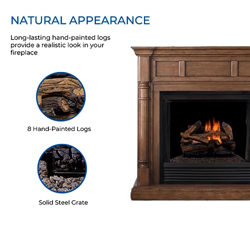 Duluth Forge Split Red Oak Ventless Log Set – 18 Inch, 30,000 BTU, Dual Fuel (Propane/Natural Gas), Remote Control, Realistic Fireplace Insert