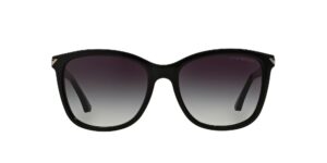 emporio armani women's ea4060f low bridge fit square sunglasses, shiny black/gradient grey, 56 mm