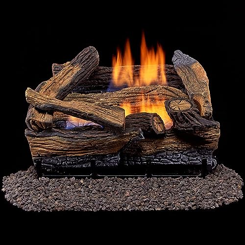 Duluth Forge Split Red Oak Ventless Log Set – 18 Inch, 30,000 BTU, Dual Fuel (Propane/Natural Gas), Remote Control, Realistic Fireplace Insert