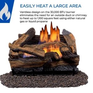 Duluth Forge Split Red Oak Ventless Log Set – 18 Inch, 30,000 BTU, Dual Fuel (Propane/Natural Gas), Remote Control, Realistic Fireplace Insert