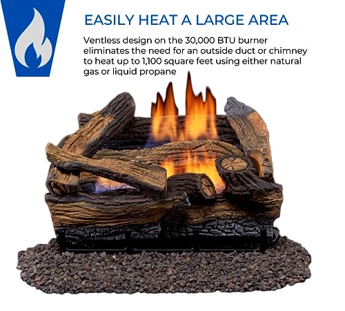 Duluth Forge Split Red Oak Ventless Log Set – 18 Inch, 30,000 BTU, Dual Fuel (Propane/Natural Gas), Remote Control, Realistic Fireplace Insert