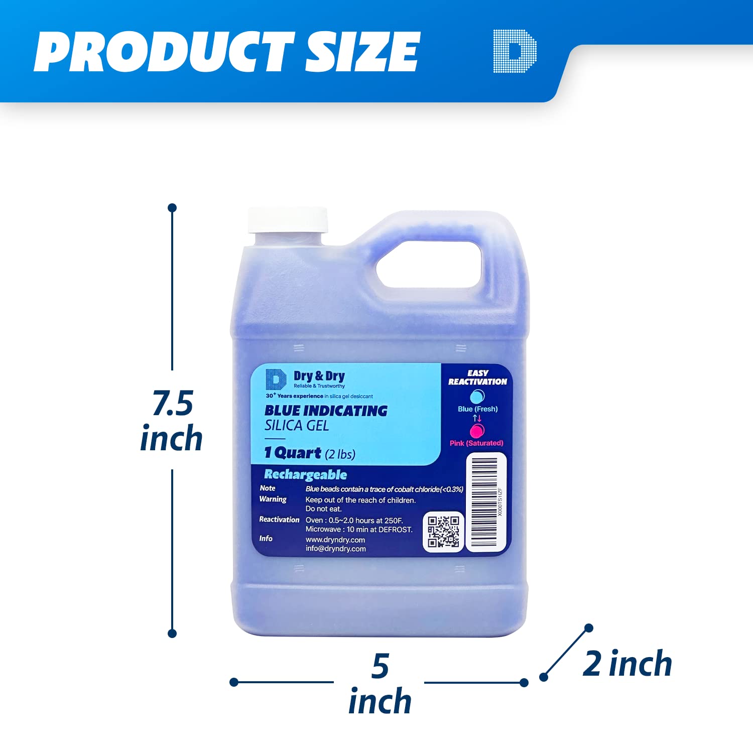 Dry & Dry [2 LBS] Blue Indicating Silica Gel Beads Desiccants (Industry Standard 3-5 mm) - Reusable Desiccant Beads Silica Beads(Blue to Pink)