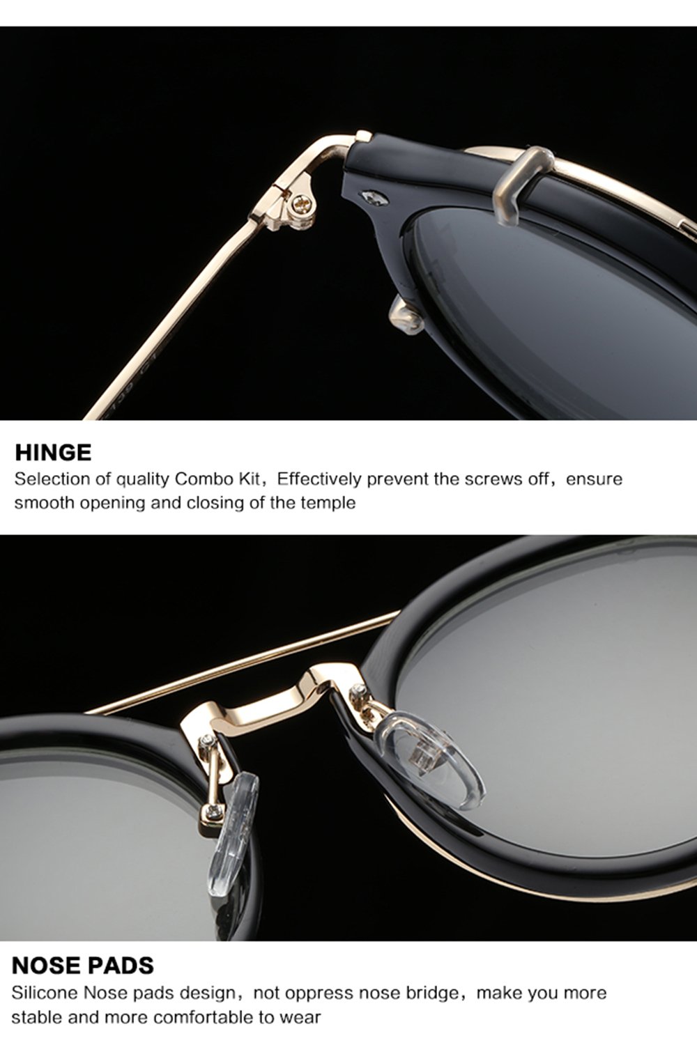 Dollger Double Lens Clip On Sunglasses Non-flip Lens Round Steampunk Style Glasses for Men Women