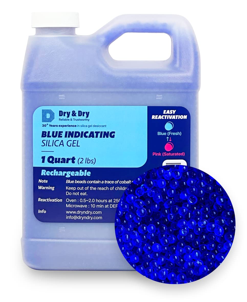 Dry & Dry [2 LBS] Blue Indicating Silica Gel Beads Desiccants (Industry Standard 3-5 mm) - Reusable Desiccant Beads Silica Beads(Blue to Pink)