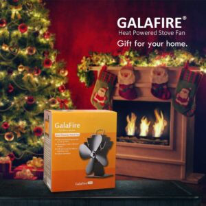 GALAFIRE 4-Blades Heat Powered Wood Stove Fan + Magnetic Thermometer, 122°F Start Non Electric Eco Fireplace Fan for Gas/Pellet/Log/Wood Burning Stoves, Silent Operation, 2-Years, N429, Black