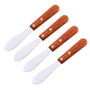 super z outlet 8" stainless steel straight edge butter cheese cream sandwich condiment spreader knives with wood handle for kitchen tools, cooking utensil, event guest serving (4 pack)