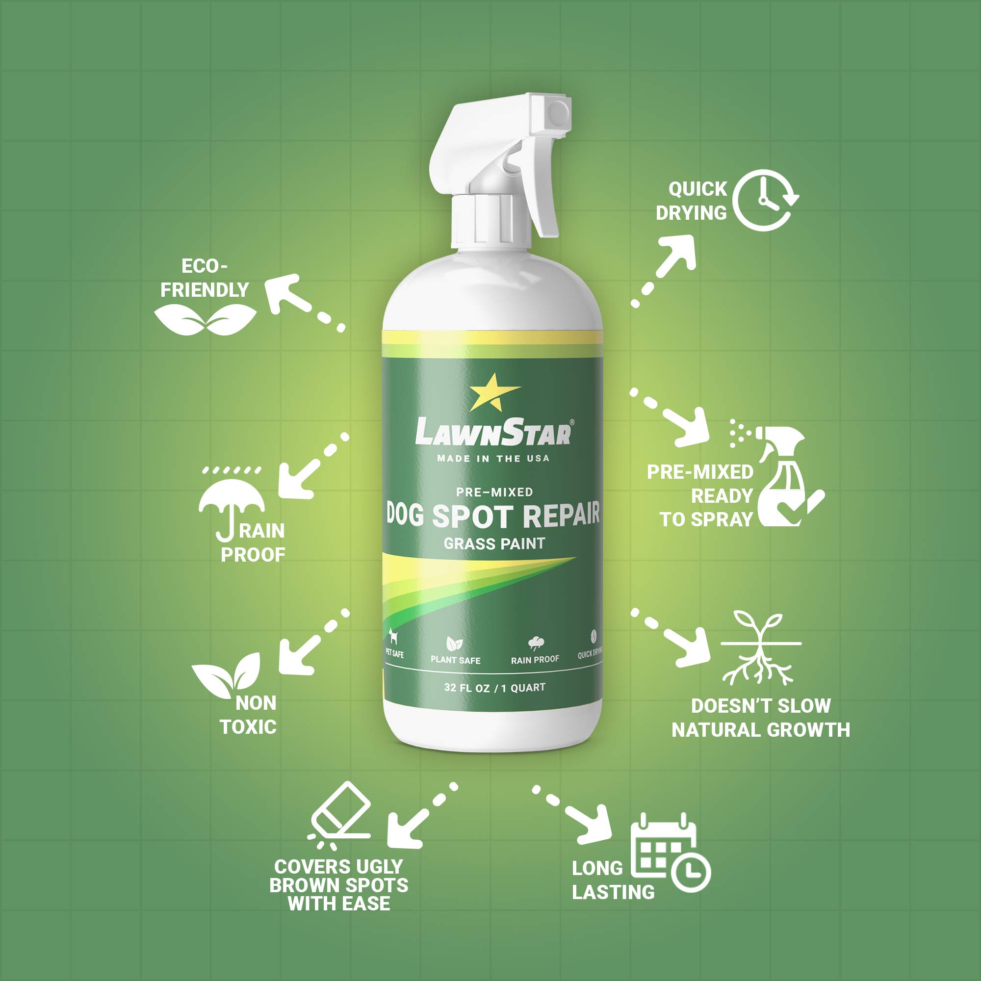 Dog Spot Repair Grass Paint, Pre-Mixed & Ready to Spray - Covers Brown Burn Patches on Lawn (32 fl oz)