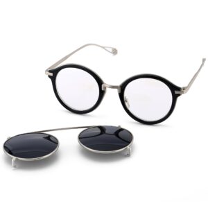 Dollger Double Lens Clip On Sunglasses Non-flip Lens Round Steampunk Style Glasses for Men Women