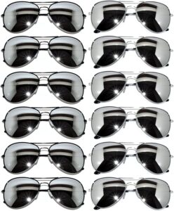 owl 12 pack bulk aviator sunglasses metal gold, silver, black frame for men women party glasses