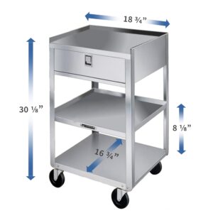 Lakeside Manufacturing 356 Mobile Equipment Stand, Stainless Steel, 3 Shelves and 1 Drawer, 300 lb. Capacity (Fully Assembled)