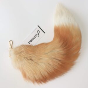 Golden Luxe: Genuine Silver Fox Tail Keychain Pendant in Rich Gold with White Tip – A Fashionable and Versatile Accessory