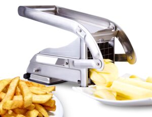 ico french fry cutter, 2-blade potato slicer, french fry cutter for potatoes with non-slip suction lock technology, stainless steel french fry press