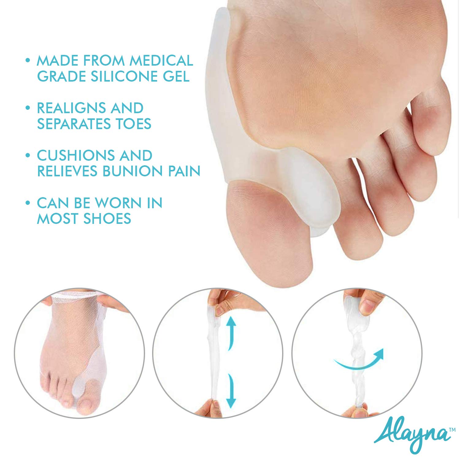 Toe Separators for Overlapping Toes Women Bunion Corrector Toe Spacers 2 Pcs. Bunion Relief Big Toe Gel Cushion Pads Big Toe Spreader Orthopedic Bunion Brace Bunion Guard Wear in Socks & Shoes 1 Pair