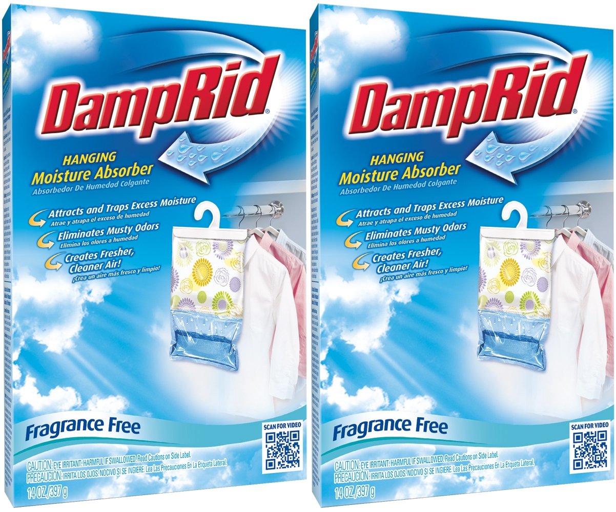 DampRid Damp Rid Hanging Moisture Absorber, Fragrance Free, 14 oz-2 pk, 14oz 2 Pack