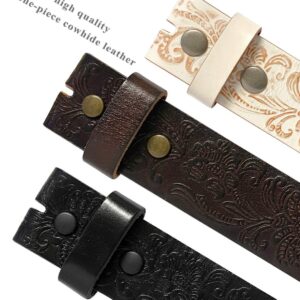 Western Fashion Style Floral Engraved Buckle Full Grain Genuine Leather Belt 1-1/2" (38mm) Wide, Multi-Style Options (Brown, 36)