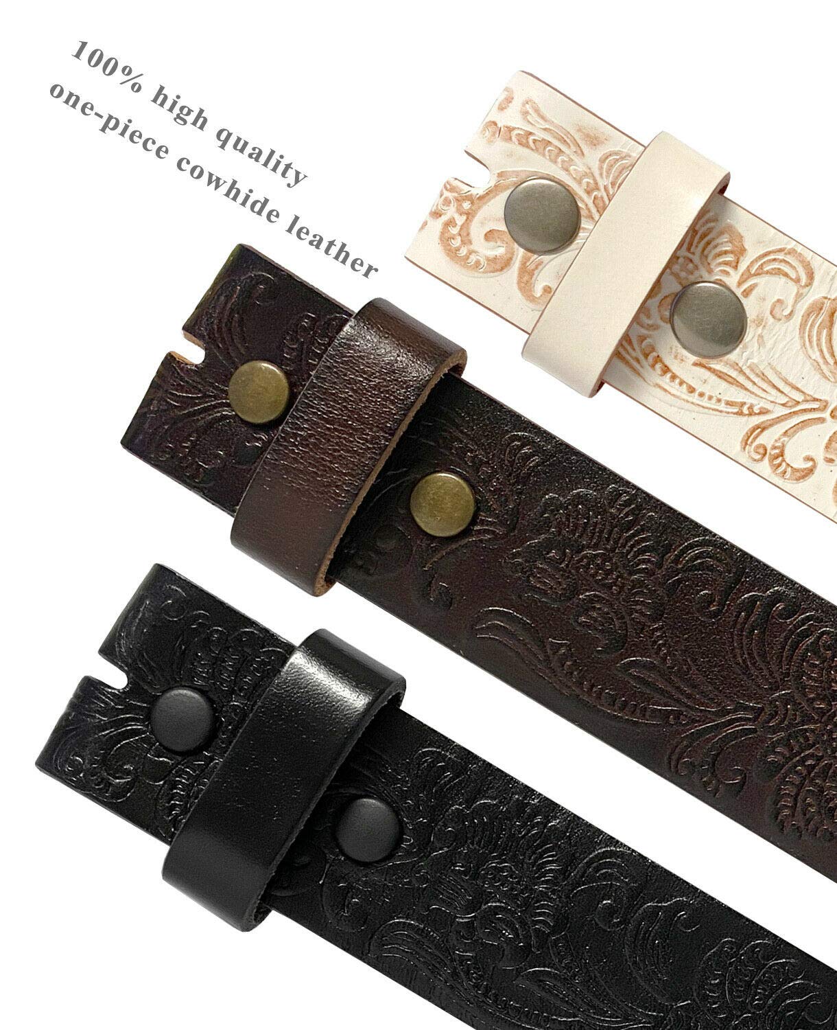 Western Fashion Style Floral Engraved Buckle Full Grain Genuine Leather Belt 1-1/2" (38mm) Wide, Multi-Style Options (Brown, 36)