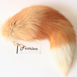 Golden Luxe: Genuine Silver Fox Tail Keychain Pendant in Rich Gold with White Tip – A Fashionable and Versatile Accessory