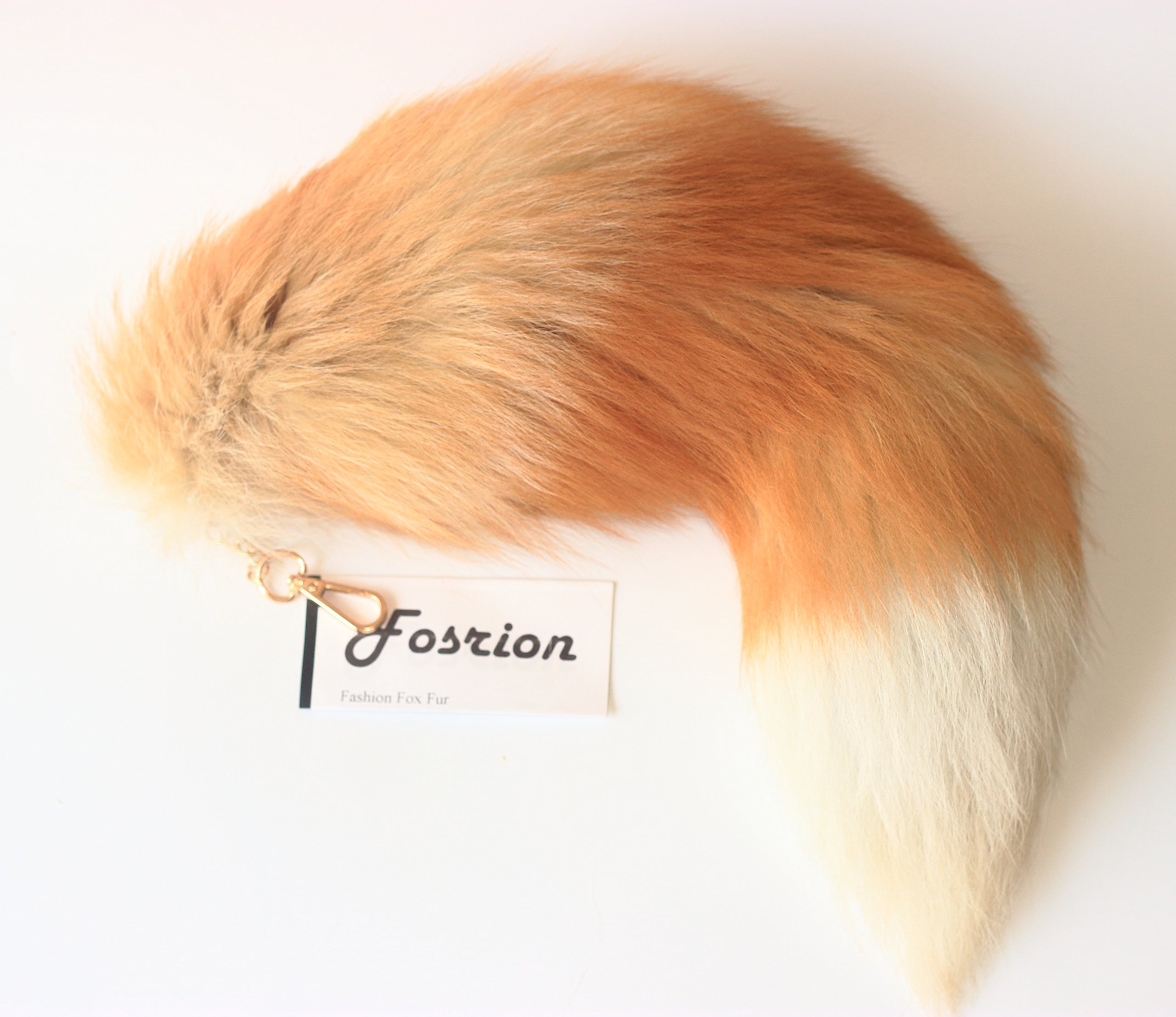 Golden Luxe: Genuine Silver Fox Tail Keychain Pendant in Rich Gold with White Tip – A Fashionable and Versatile Accessory