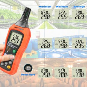 Protmex PT6508 Temperature Humidity Meter, Digital Thermometer Hygrometer Monitor with Ambient, Dew Point, Wet Bulb for Indoor/Outdoor MIN, MAX, Data Hold, LCD Backlight