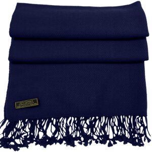 CJ Apparel Navy Blue Dark Blue 100% Cashmere Shawl Pashmina Scarf Wrap Stole Head Wrap Hand Made in Nepal NEW