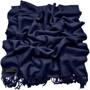 CJ Apparel Navy Blue Dark Blue 100% Cashmere Shawl Pashmina Scarf Wrap Stole Head Wrap Hand Made in Nepal NEW