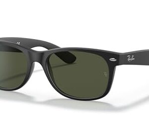 Ray-Ban RB2132 New Wayfarer Square Sunglasses, Rubber Black/G-15 Green, 58 mm