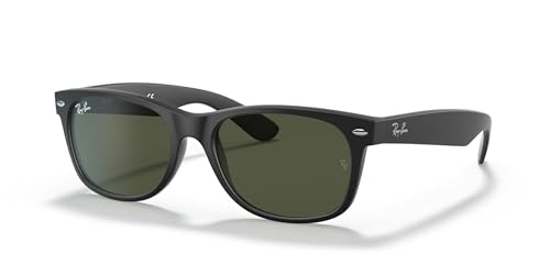 Ray-Ban RB2132 New Wayfarer Square Sunglasses, Rubber Black/G-15 Green, 58 mm