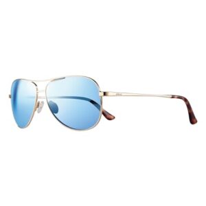 Revo Relay: Polarized Filter UV, Womens Small Metal Rim Aviator Sunglasses, Gold Frame with Blue Water Lens, RE 1014