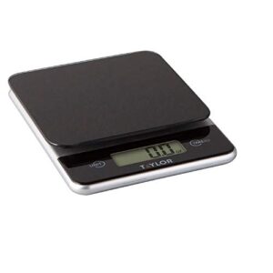 taylor glass top food scale with touch control buttons, 11 lb capacity, black