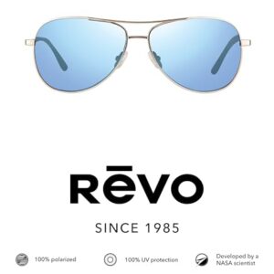 Revo Relay: Polarized Filter UV, Womens Small Metal Rim Aviator Sunglasses, Gold Frame with Blue Water Lens, RE 1014