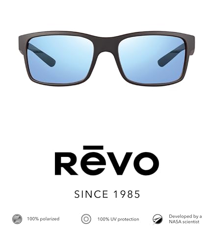 Revo Sunglasses Crawler: Polarized Lens with Performance Rectangle Wrap Frame, Matte Black Tortoise Frame with Blue Water Lens