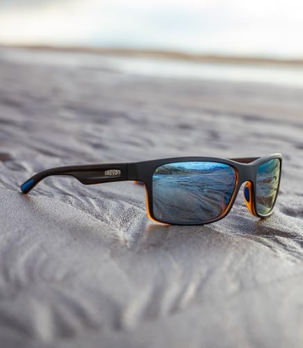 Revo Sunglasses Crawler: Polarized Lens with Performance Rectangle Wrap Frame, Matte Black Tortoise Frame with Blue Water Lens