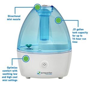 Pure Guardian H910BL Ultrasonic Cool Mist Humidifier, 14 Hrs. Run Time, 210 Sq. Ft. Coverage, Small Rooms, Quiet, Filter Free