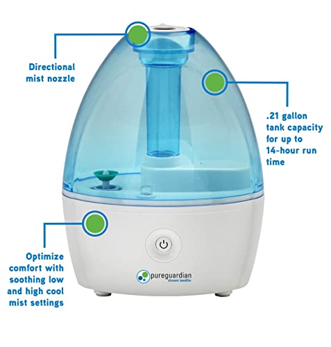 Pure Guardian H910BL Ultrasonic Cool Mist Humidifier, 14 Hrs. Run Time, 210 Sq. Ft. Coverage, Small Rooms, Quiet, Filter Free