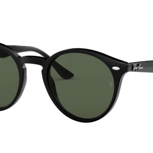 Ray-Ban RB2180 Round Sunglasses, Black/Dark Green, 51 mm