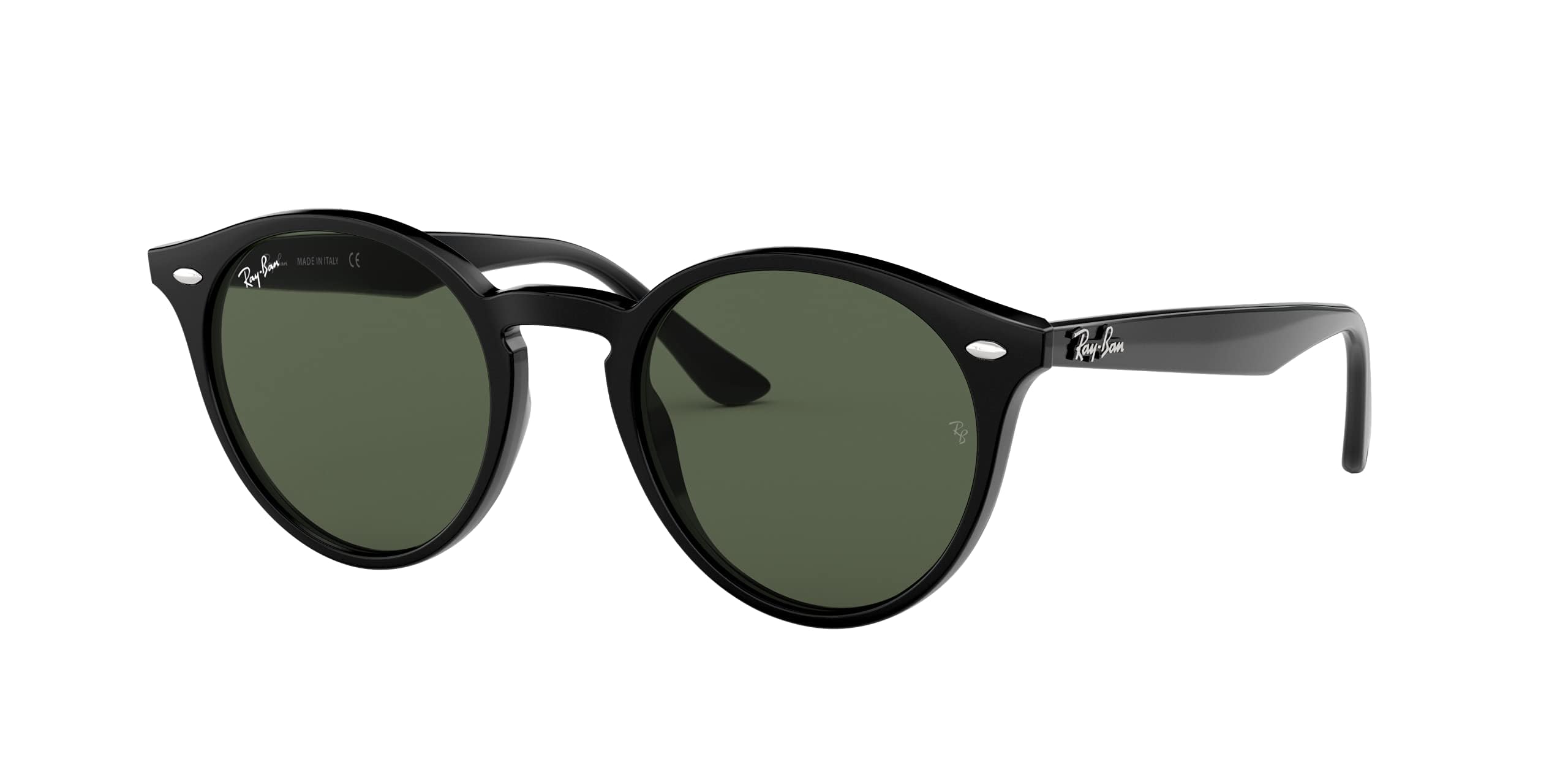 Ray-Ban RB2180 Round Sunglasses, Black/Dark Green, 51 mm