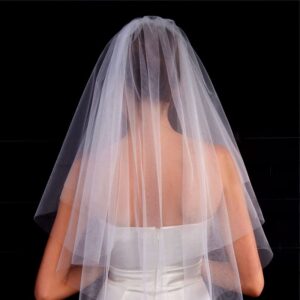 Edith qi Women's Simple Tulle Bridal Veils Short Wedding Veils For Brides Bachelorette Party Ivory,Free Size