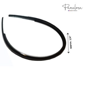 Parcelona French Thin Set of 2 Tortoise Shell Brown and Black Comb Hair Headbands with Inner Teeth Nibs