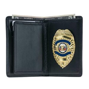 Police Badge Wallet, All Leather, Fits Any Shape Badge with a Pin Back- Black