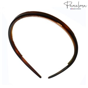 Parcelona French Thin Set of 2 Tortoise Shell Brown and Black Comb Hair Headbands with Inner Teeth Nibs