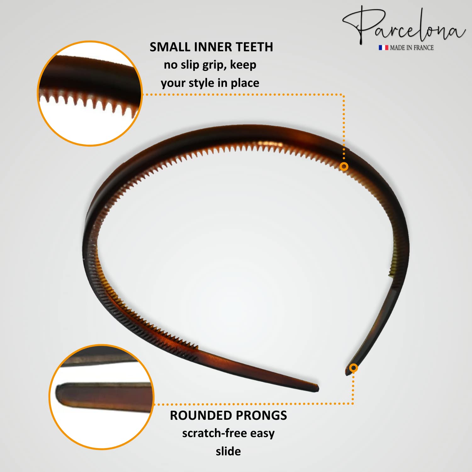 Parcelona French Thin Set of 2 Tortoise Shell Brown and Black Comb Hair Headbands with Inner Teeth Nibs