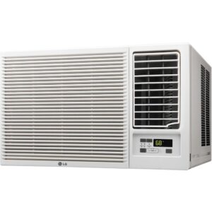 lg 12,000 btu window air conditioner with supplemental heat, cools 550 sq.ft. (22' x 25' room size), electronic controls with remote, 2 cooling, heating & fan speeds, slide in-out chassis, 230/208v