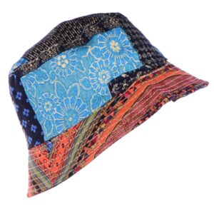 BYOS Fashion Cotton Unisex Summer Printed Bucket Sun Hat Cap, Various Patterns Available (Hippie Patch Multi Red)