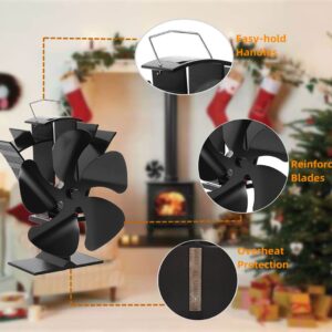 VODA Wood Stove Fan 5 Blades Newly designed Small Heat Powered Fans Fireplace Eco Fans for Wood/Log Burner/Fireplace(Black)