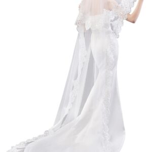 EllieHouse Chapel Length 2 Tier Sequin Lace Wedding Bridal Veil for Bride White